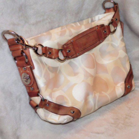 Coach | Bags | Coach Bag Beige Canvas With Logo Heavybrass Hardware ...